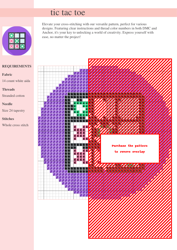 tic tac toe Cross Stitching Pattern Design - Stitching By Andrew